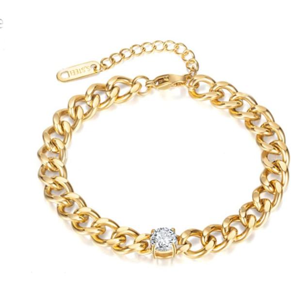 商品名JeanBeau シンプル ゴールド 華奢なチェーンブレスレット 女性用 - スタイリッシュで流行に左右されないティーンガール カーブキューバリンク ジュエリーギフト, ステンレス鋼, キュービックジルコニアJean Beau Gol...