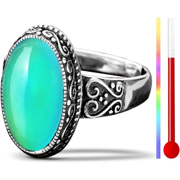 商品名THJEW 楕円形 色が変わる ムードボリング レディース ガールズ S925スターリングシルバー ムードクリスタルリング ミステリー 温度コントロール 変更可能なリング ソリティア ウェディング 婚約 プロポーズ ステートメントジェ...