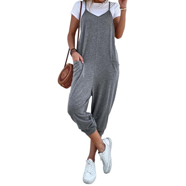 商品名:  OYOANGLE Women's Causal Sleeveless Harem Leg Suspender Cami Jumpsuit Long Romper with Pockets Grey Lブランド: OYOANGLE...