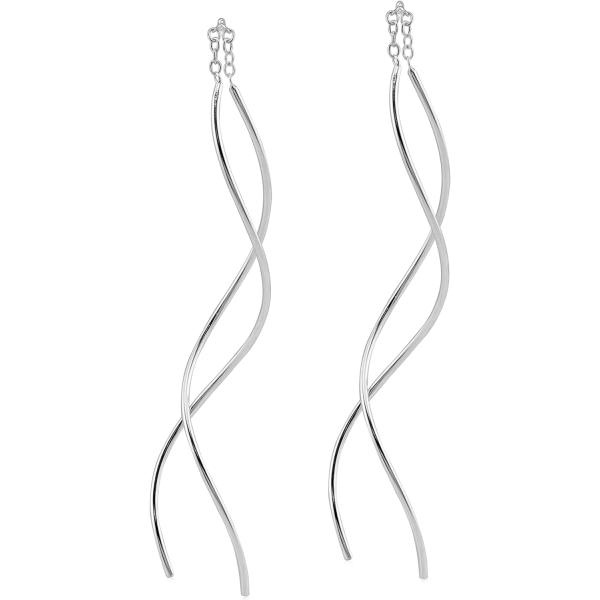 商品名Silvershake ロングスパイラルツイスト 925スターリングシルバー ロジウムメッキ ミニマリスト プルスルー スレッダー イヤリング ジュエリー レディース ティーンズ, スターリングシルバー, 宝石なしSilvershak...