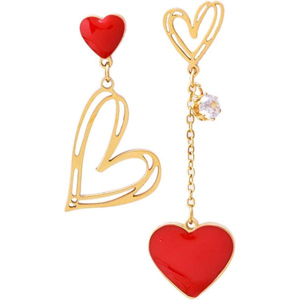 商品名Mismatch レッド ラブ ハート スタッド イヤリング レディース ユニーク レッド ホロー ハート ダングル ドロップ イヤリング アシンメトリー 低刺激性 ハート ダングル ドロップ スタッド イヤリング バレンタインデー,...