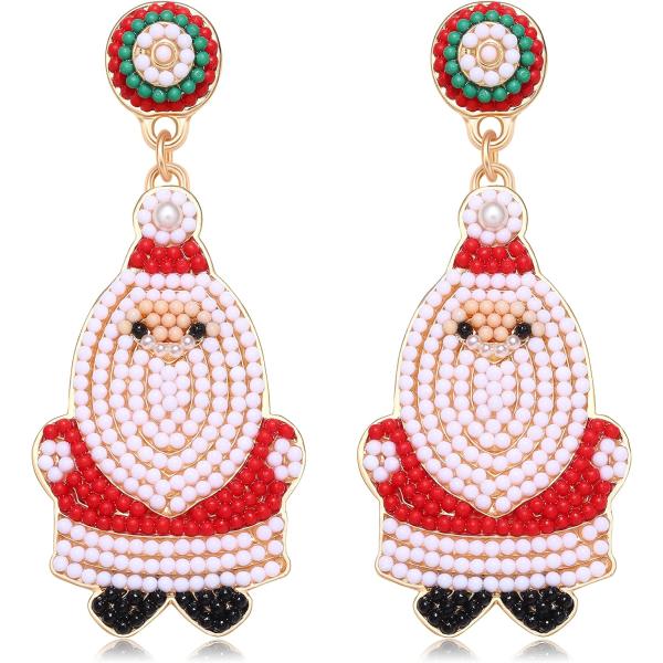 商品名クリスマス ジンジャーブレッドマン ベル ビーズピアス, 亜鉛, 知らないELEARD Christmas Earrings for Women Holiday Beaded Handmade Santa Claus Drop Dan...