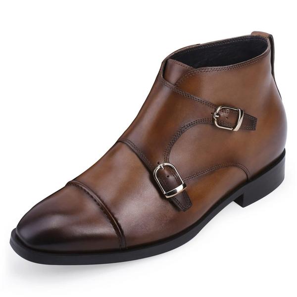 商品名:  CHAMARIPA Height Increase Boots For Men - Elevator Shoes Mens Calfskin Brown Double Monk Strap Boots - 7CM/ 2.76 I...