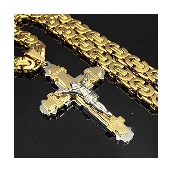 商品名Heavy Crucifix Jesus Cross Necklace Stainless Steel Christs Pendant Gold Byzantine Chain Men Necklaces Jewelry Gifts ...