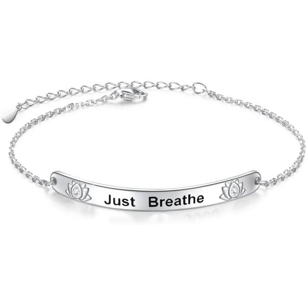商品名クリスマスギフト 925スターリングシルバー Just Breathe ブレスレット レディース 不安解消 ストレス解消 ロータスフラワーチャームブレスレット ティーンの女の子に ヨガファンに インスピレーションを与えるカフバングルブ...
