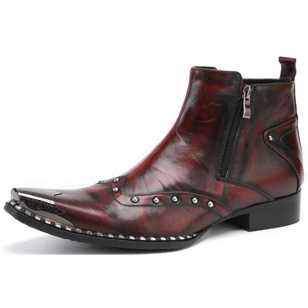 商品名:  Santimon Mens Ankle Chelsea Dress Boots Genuine Leather Fashion Pointed Metal Toe Casual Western Wedding Personali...