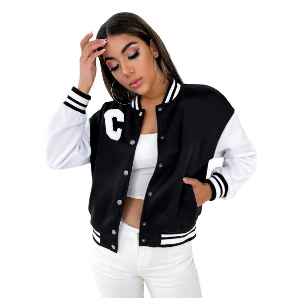 商品名:  WDIRARA Women's Casual Letter Patched Color Block Long Sleeve Button Down Bomber Jacket Multicolor Lブランド: WDIRARA商...