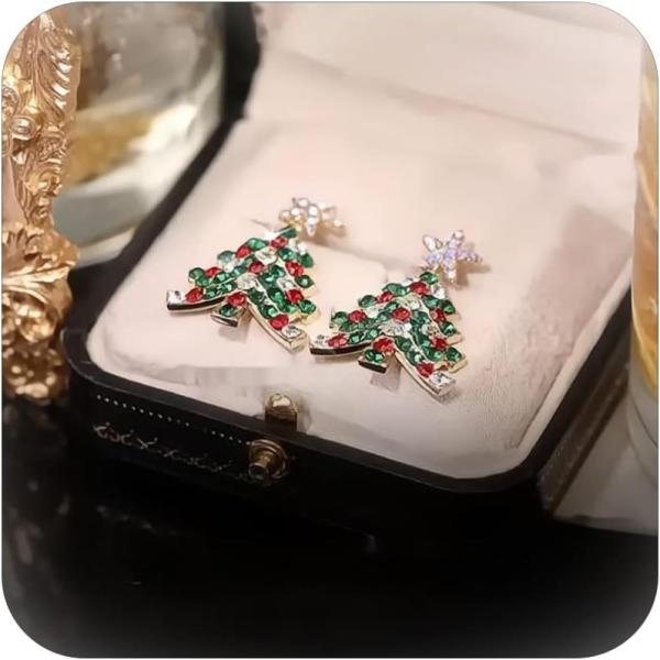 商品名女性用クリスマスツリーイヤリング ビーズクリスタル クリスマスイヤリング 赤と緑のクリスマスツリーイヤリング 女の子用ジュエリー クリスマスギフト, Adjustable, 金属, その他Christmas Tree Earrings...