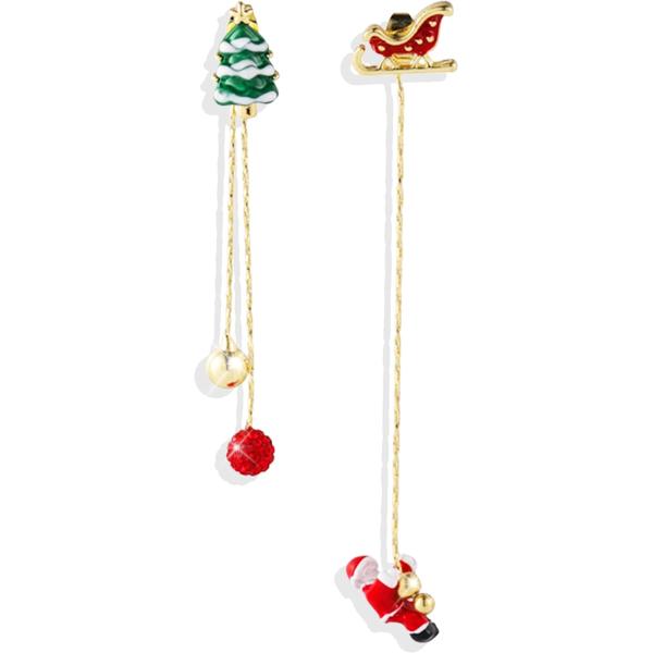 商品名クリスマスイヤリング スライド式 サンタクロース スレッダー タッセルイヤリング クリスマスツリーイヤリング レディース ホリデースタッドイヤリング 女の子用 クリスマスジュエリーギフト, 金属, その他Christmas Earri...