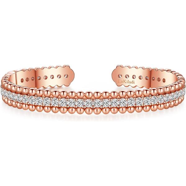 商品名ゴールドビーズテニスブレスレット 女性用 3イン1 ヒンジカフバングルブレスレット 女性用ジュエリー 輝くキュービックジルコニアブレスレット, キュービックジルコニアGold Beaded Tennis Bracelet for wo...