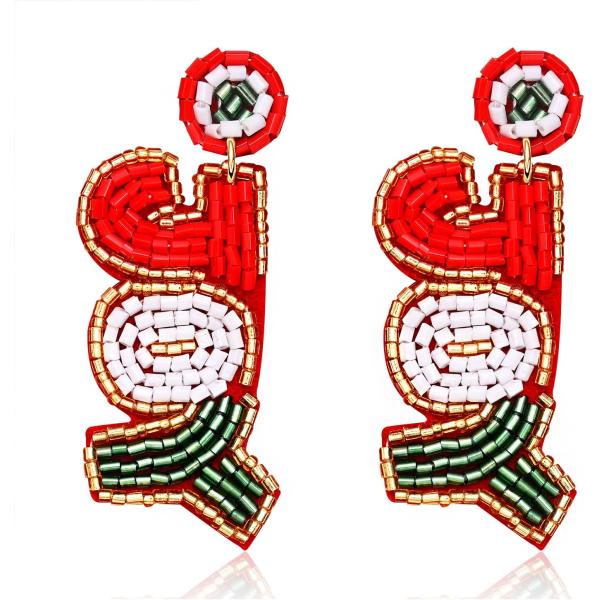 商品名Christmas Earrings for Women Beaded Holiday Reindeer Bulb Boot Earrings Handmade Christmas Tree Drop Dangle Earrings ...