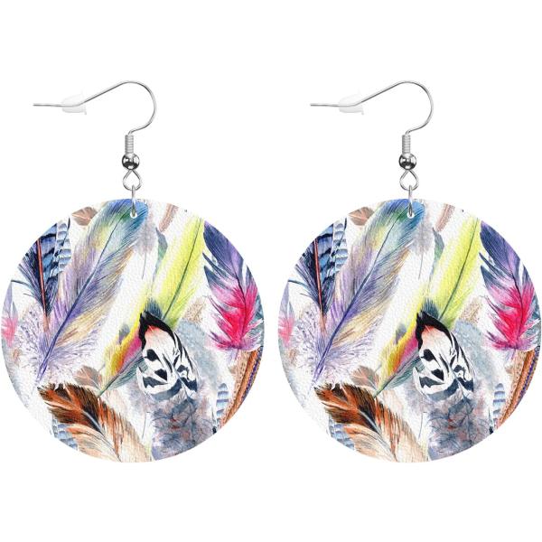 商品名Swono アニマルスキン ラウンドフェイクレザーイヤリング レディース ガールズ 牛または馬のプリントパターンデザイン 大きな茶色の斑点付き 軽量 両面プリント ドロップダングルイヤリング 誕生日パーティーギフト用, circle,...