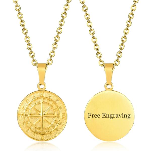 商品名コンパスネックレス メンズ   コンパスジュエリー ガイドペンダント インスピレーションを与える卒業ギフト 彼氏へのギフト 24インチGold Customized Compass Necklace for Men - Inspira...