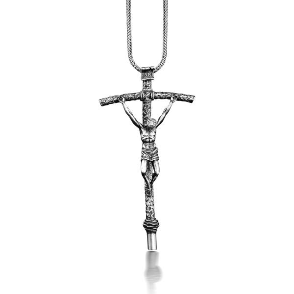 商品名BySilverStone Jewelry Papal Crucifix Cross Necklace For Men, Sterling Silver Jesus Necklace For Dad, Faith Necklace F...