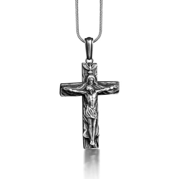 商品名BySilverStone Jewelry The God Taking Jesus Beside Pendant, Unique Mens Cross Necklace in Sterling Silver, Crucifix Ne...