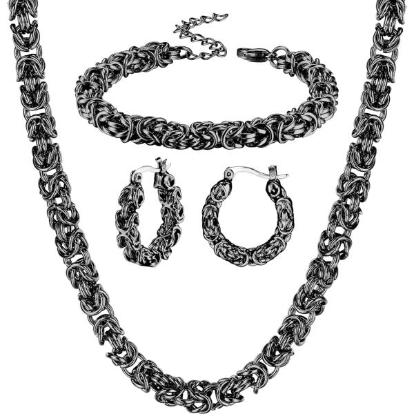 商品名ORAZIO Stainless Steel Byzantine Chain Necklace Bracelet Earrings for Women Jewelry Setブランド：ORAZIO商品サイズ：高さ：4.6 cm横幅：8...