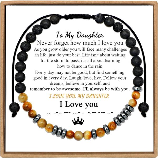 商品名Joycuff モールスコードブレスレット レディース メンズ I Love You クリスマス 誕生日 ユニーク 面白いギフト 女性用 お父さん お母さん 息子 娘 姉妹 親友 タイガーアイ ブラック 溶岩石 ビーズ ジュエリー 記...