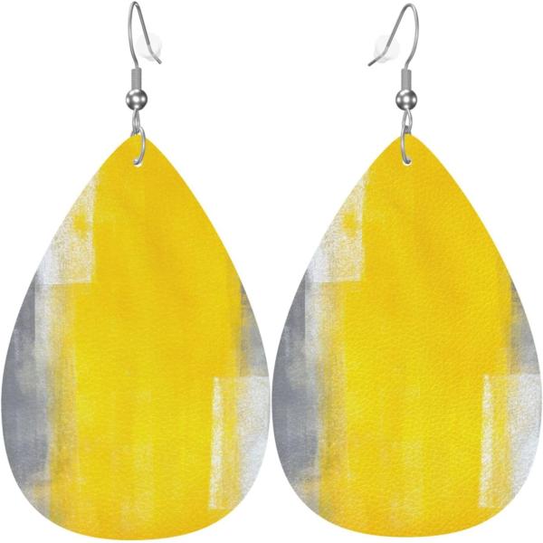 商品名MIOAOSRT グレーとイエロー フェイクレザーイヤリング レディース 抽象アート ペインティング イヤリング ティアドロップ ダングル レザーイヤリング レディース ガールズMIOAOSRT Grey and Yellow Fau...