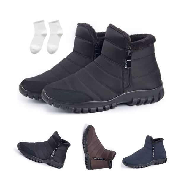 商品名:  LELEBEAR Men's Waterproof Warm Cotton Zipper Snow Ankle Boots, Winter Warm Slip on Thick Plush Booties Waterproof ...