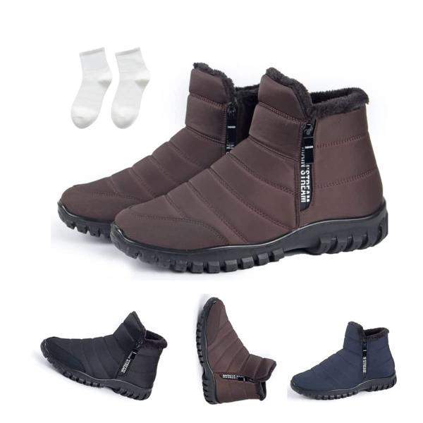 商品名:  LELEBEAR Men's Waterproof Warm Cotton Zipper Snow Ankle Boots, Winter Warm Slip on Thick Plush Booties Waterproof ...