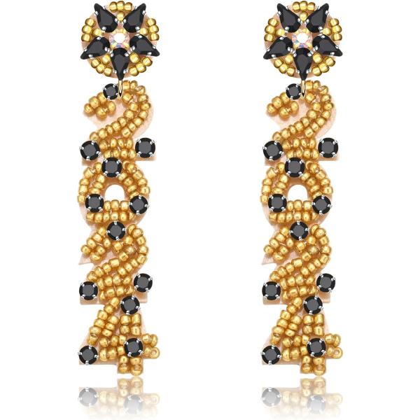 商品名Holiday Earrings Happy New Year Earring for Women Beaded Clock Hat Cocktail Glass Dangle Earrings Handmade Star Tasse...