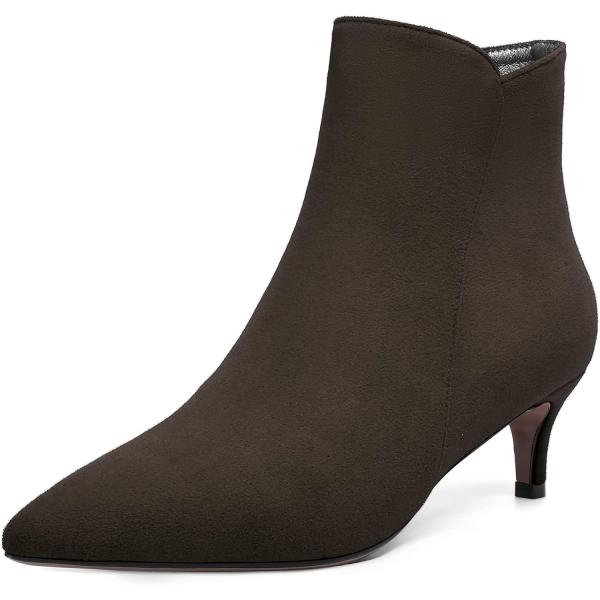 商品名SKYSTERRY Women's Low Heel Ankle High Casual Kitten Zip 2 Inch Suede Office Pointed Toe Boots Chocolate Brown Size 6 ...