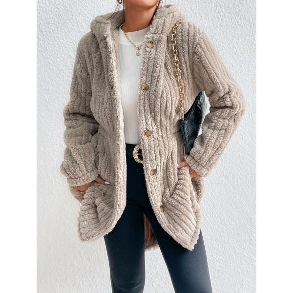 商品名:  Women's Autumn Winter Coat Button Front Hooded Teddy Coat Long Sleeve Women's Casual Jacketブランド: BEIDES商品サイズ: Larg...