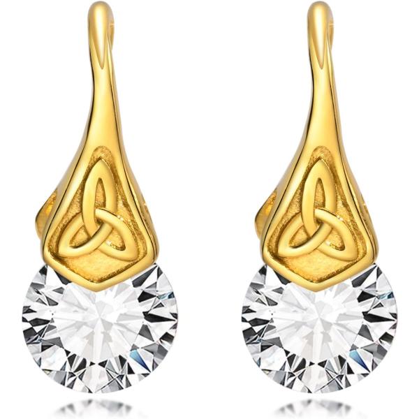 商品名キュービックジルコニア ケルトノット スタッドピアス - 低刺激性 三角ノットイヤリング スタッド 幸運 小さなアイルランドジュエリー 女性用 誕生日 クリスマスギフト, ステンレス鋼, キュービックジルコニアCubic Zircon...