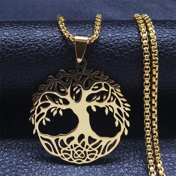 商品名MIYU Fashion Tree Of Life Round Necklace For Women Men Stainless Steel Gold Color Chain Necklaces Jewelry Arbre De Vi...