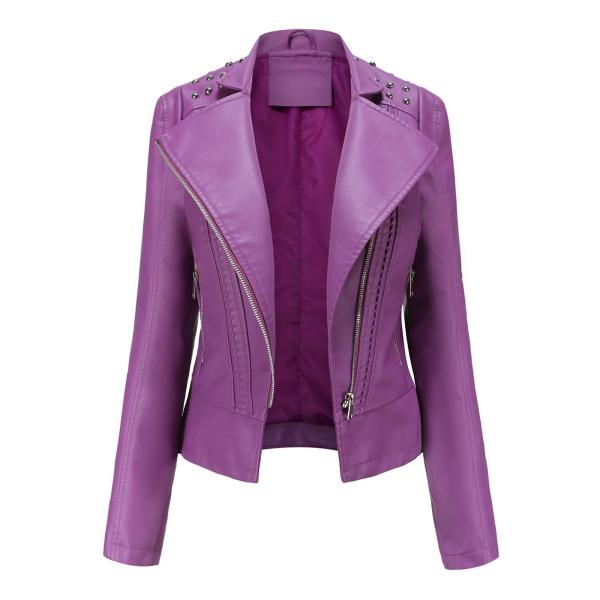 商品名:  LEMONONSTORE Fashion PU Leather Jackets for Women Stand-Up Collar Zipper Motorcycle Biker Jacket Slim Short Coatsブ...