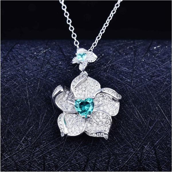 商品名925 Silver Flowers Jewelry Sets for Women Green Stone Pendant Necklace Stud Earring Ring Sets Party Costume Jewelry E...