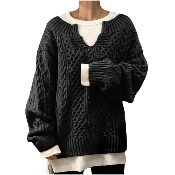 商品名:  Women's 2022 Winter Fall Chunky V Neck Sweaters Pullover Oversized Cable Knit Tops Solid Color Trendy Jumper Knitw...