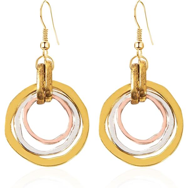 商品名トレンディ幾何学 ボーホー ゴールド 3 サークル ラウンド スタッド イヤリング レディース 中空 ビッグダングル フープイヤリング レディース ガールズ ボヘミアン ハンドメイド, ステンレス鋼, N/CTrendy Geomet...