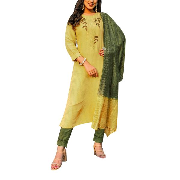 商品名:  Partywear Womens Cotton Viscose Embroidered Hand Work Salwar Kameez Suit with Fancy Pants set (Plus-0X/Yellow/48)ブ...