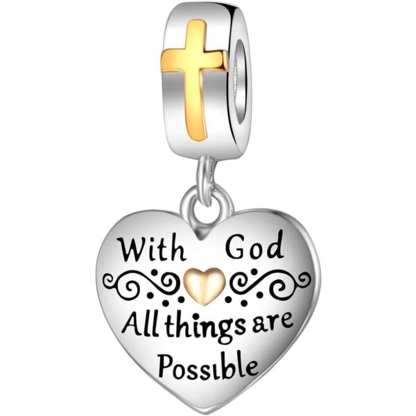 商品名GOINEVA クロスチャーム with God All Things are Possible チャーム 925スターリングシルバーチャーム レディースチャームブレスレット&amp;ネックレスにフィット バレンタインデー 母の日ジュ...