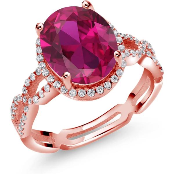商品名[Gem Stone King] 4.55カラット シンセティック ルビー 指輪 リング レディース シンセティック ホワイトサファイア シルバー925 ピンクゴールド 加工 7月 誕生石Gem Stone King 18K Rose...