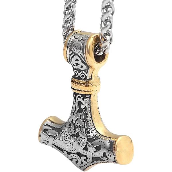 商品名Viking Mjolnir Hammer Pendant Necklace Men Women Stainless Steel Chain (gold-steel)ブランド：Generic商品サイズ：pendant:31x44cm,...