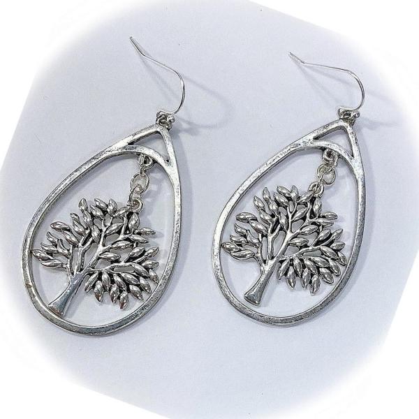 商品名Accessory Silver Color Finished Tree of Life Design Cutout Teardrop Drop Dangle Hook Nice Earrings Pendant Charm Set ...