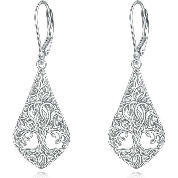 商品名VONALA 生命の樹イヤリング 925スターリングシルバー フィリグリー ティアドロップ レバーバック ドロップイヤリング 生命の木 ダングルイヤリング ジュエリーギフト レディース ガールズ, スターリングシルバー, 宝石なしLe...