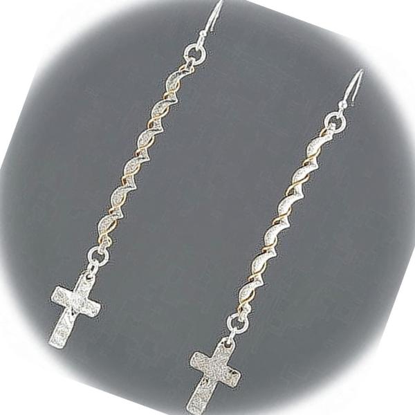 商品名Accessory Antique Silver Color Bar Cross Gold Color Wire Dangle Tassel Religiously Inspired Nice Earrings Pendant Cha...