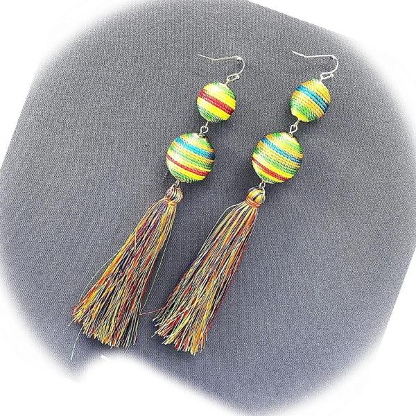 商品名Accessory Multi Color Thread Wrapped Double Ball Fabric Tassel Drop Dangle Nice Earrings Pendant Charm Set for Women ...
