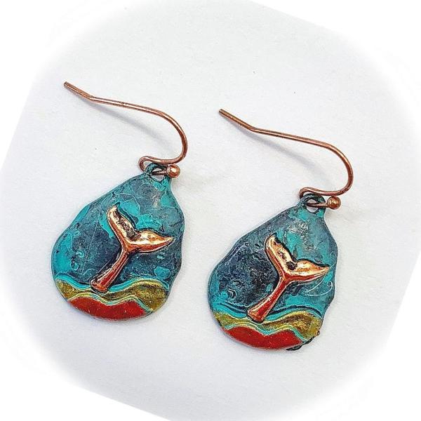 商品名Accessory Ocean Sea Whale Tail Design Patina Copper Tone Teardrop Dangle Hook Nice Earrings Pendant Charm Set for Wom...