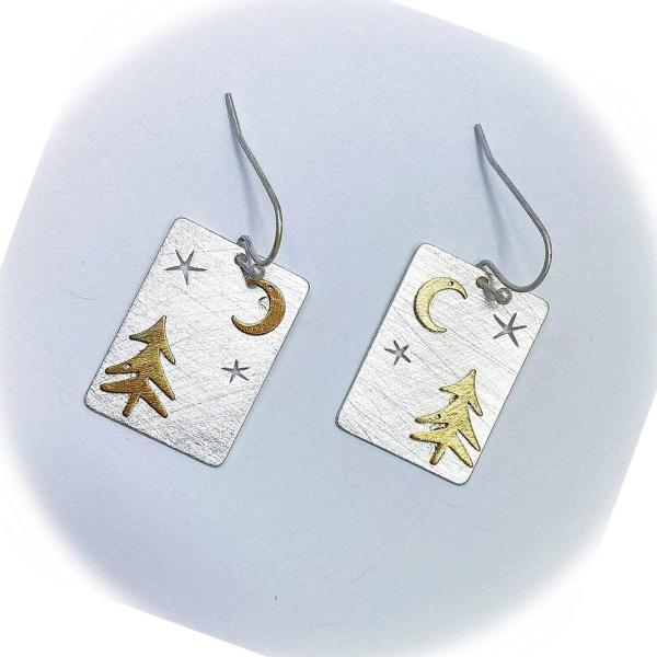 商品名Accessory Metallic Silver Color Tone Brass Metal Star Moon Tree Night Drop Dangle Hook Nice Earrings Pendant Charm Se...
