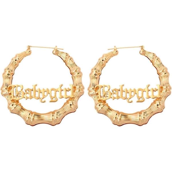 商品名オールドイングリッシュベビーワードフープイヤリング ヒップホップ ゴールデン 大きな中空ハート ラウンドサークル ベビーガール クイーンレターバンブーイヤリング パーソナリティ パンクパーティージュエリー レディース ガールズ, 1,...