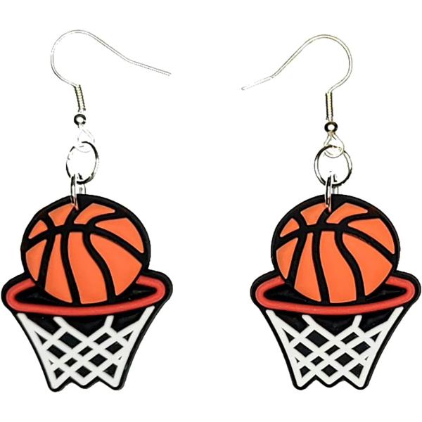 商品名Basketball Earrings Hypoallergenic Silver Plated Fishhooks Net Yazzle Dazzle Airball Basket Court Brick Alley Oop Dun...