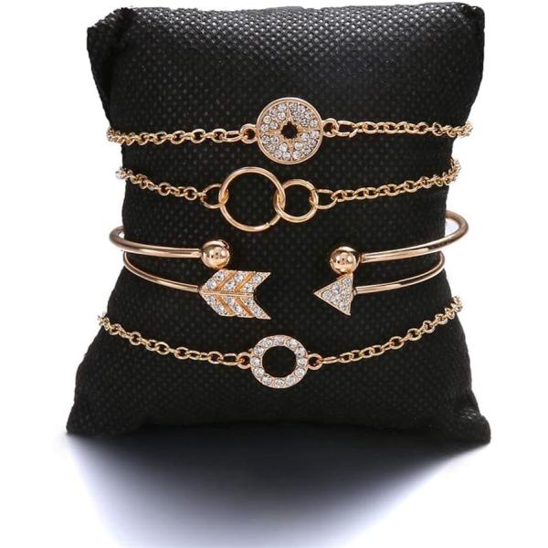 商品名5Pcs Simple Circle Diamond Knotted Fashion Open Geometric Chain Bracelet, Jewelry Valentine's Day Birthday Gift for W...