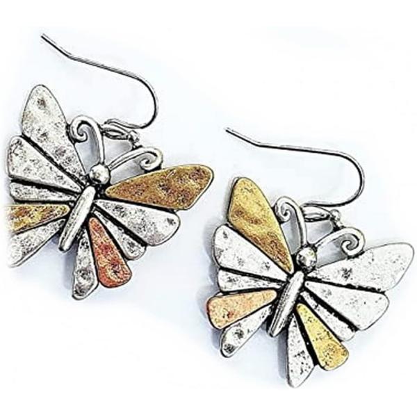 商品名Accessory Silver Color Gold Color Copper Tone Hammered Metal Animal Butterfly Drop Dangle Nice Earrings with Pendant ...