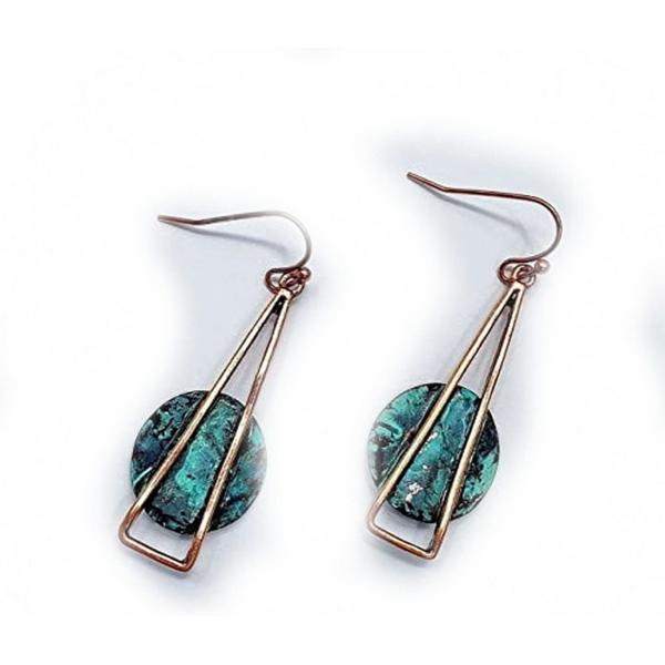 商品名Accessory Antique Patina Copper Tone Metal Circle Design Triangle Drop Dangle Nice Earrings with Pendant Beads Charm ...