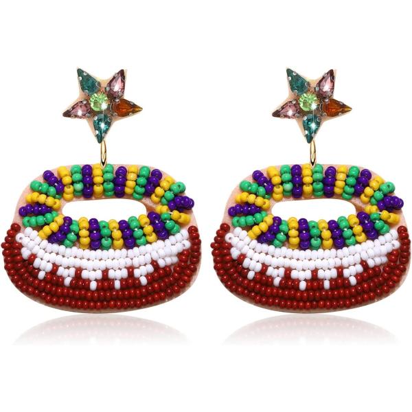 商品名Mardi Gras イヤリング ハンドメイド ビーズ ジェスター ダングル イヤリング 楽しい カーニバル パレード ファット 火曜日 パーティー イヤリング パープル グリーン ゴールド キング ケーキ ドロップ ダングル イヤリ...