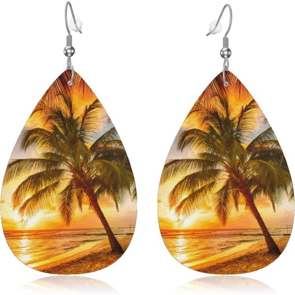 商品名サンセット ビーチ ココナッツツリー ドロップ ダングルイヤリング 軽量 ティアドロップ イヤリング フェイクレザー ドロップ ダングル ジュエリー レディース ティーン ガールズ ファッショナブル ホリデーギフトSunset Bea...